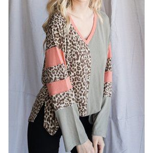 JODIFL | Tops | Nwt Jodifl Olive Leopard Print Color Block Top | Poshmark
